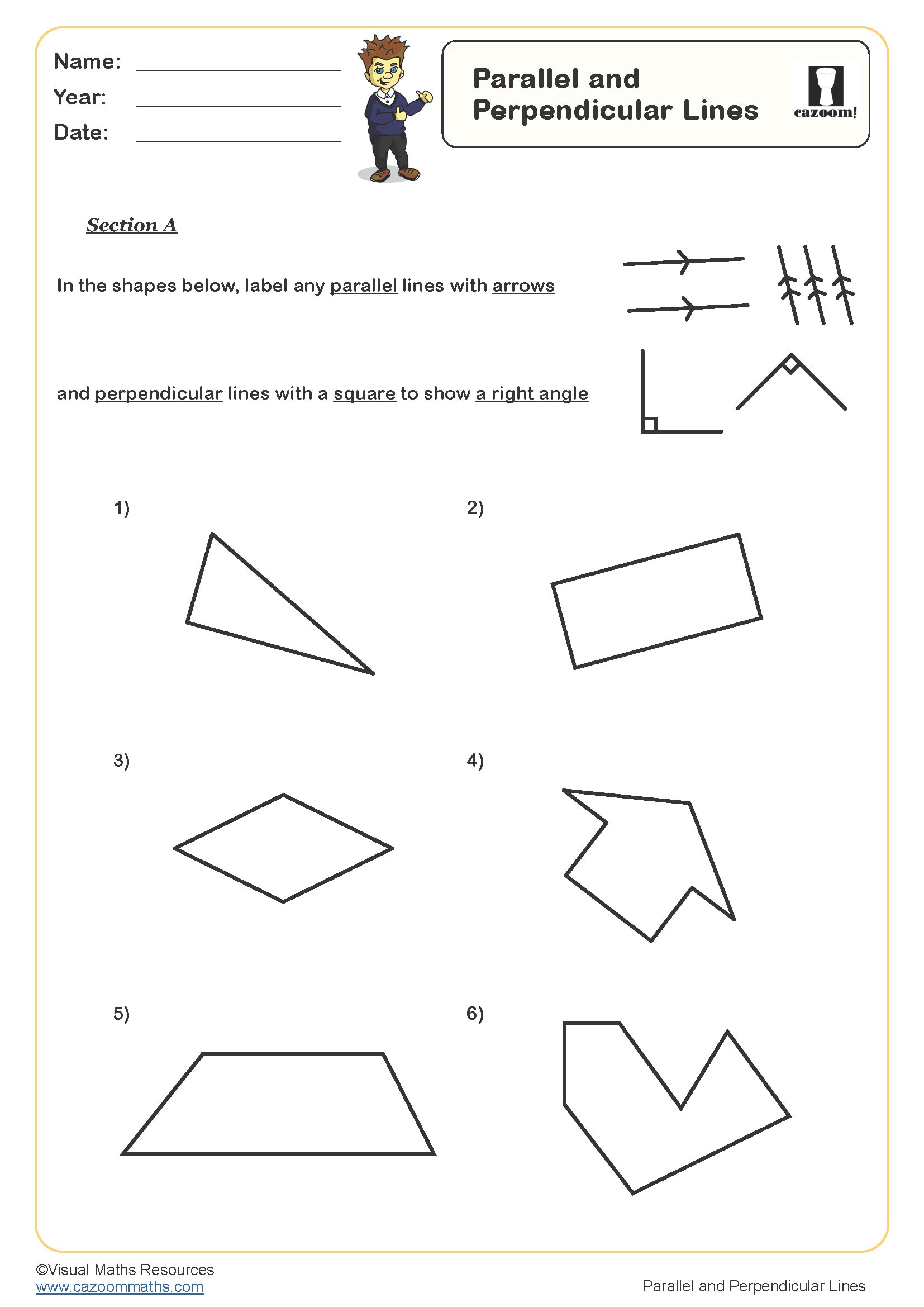 Parallel and Perpendicular Lines Worksheet | PDF printable Geometry ...