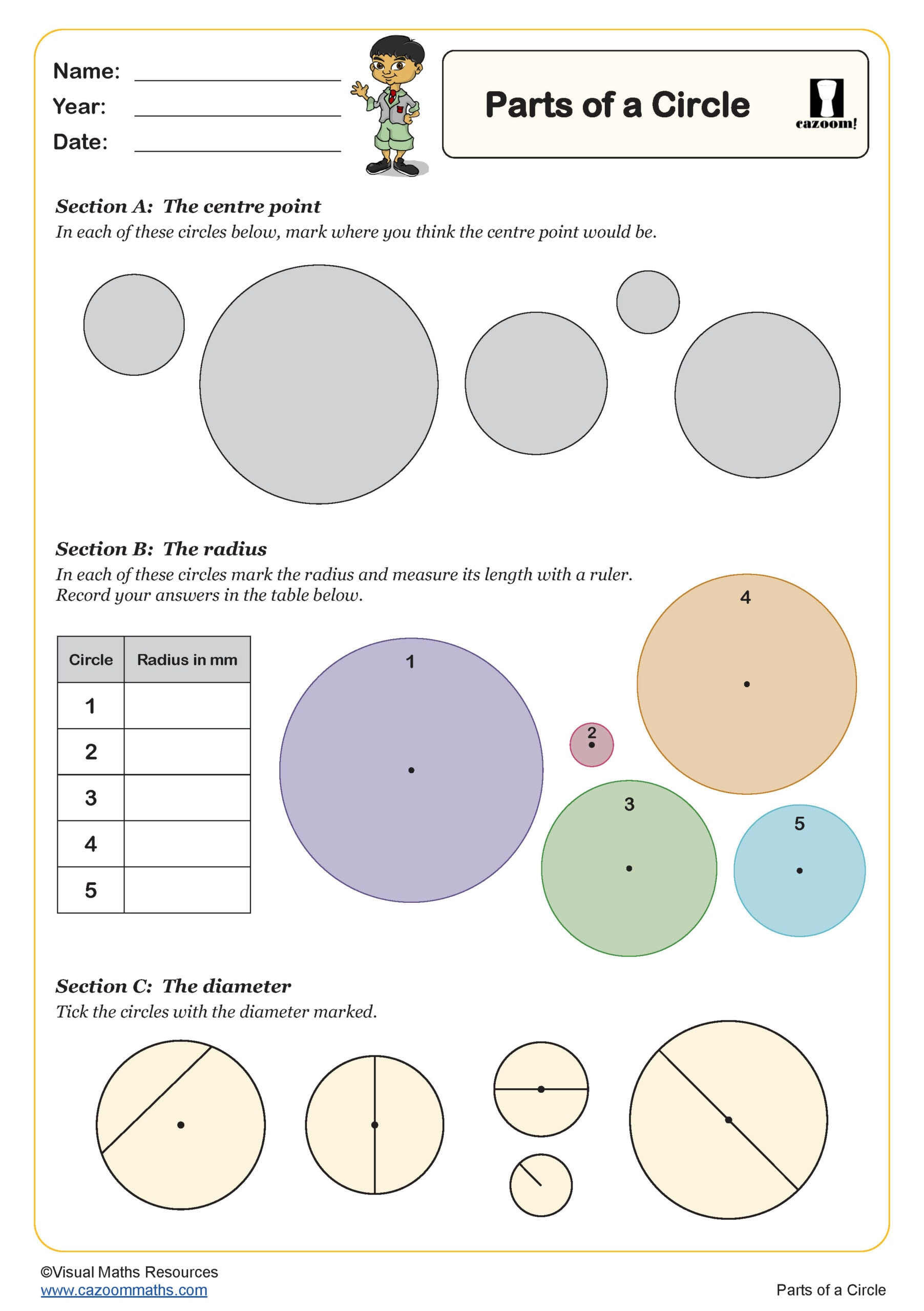 Parts of a Circle Worksheet | PDF printable Geometry Worksheets