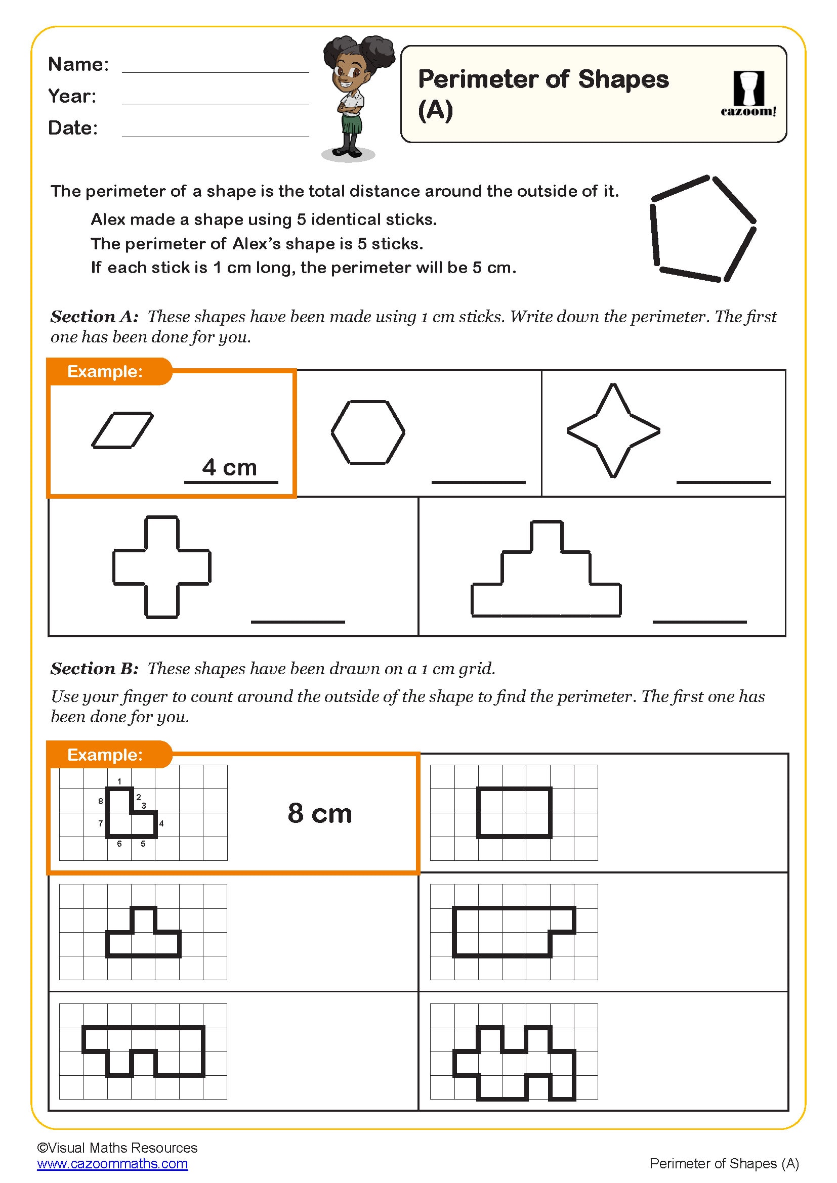 Perimeter of Shapes (A) Worksheet | PDF printable Measurement Worksheets