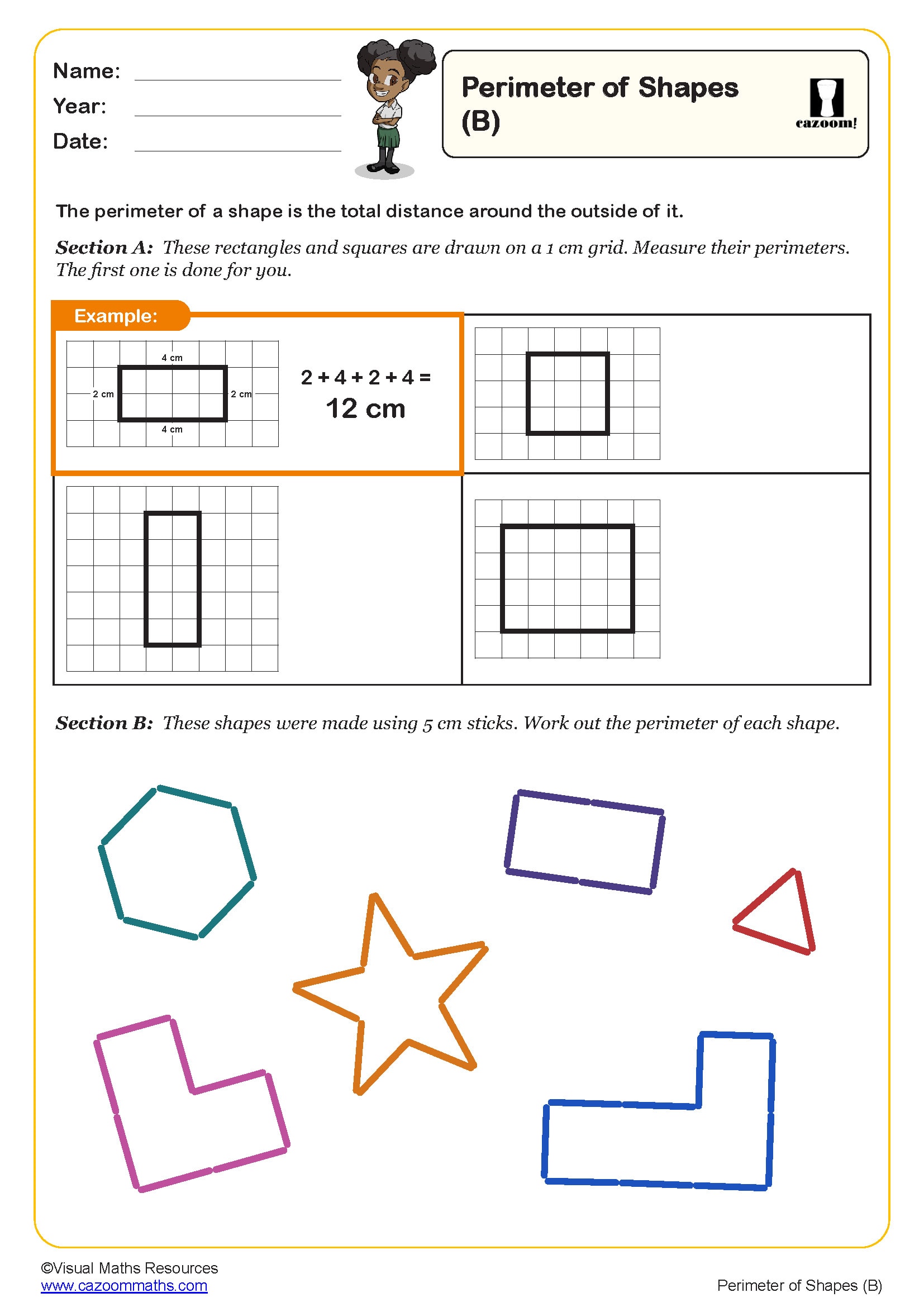 Perimeter of Shapes (A) Worksheet | PDF printable Measurement Worksheets