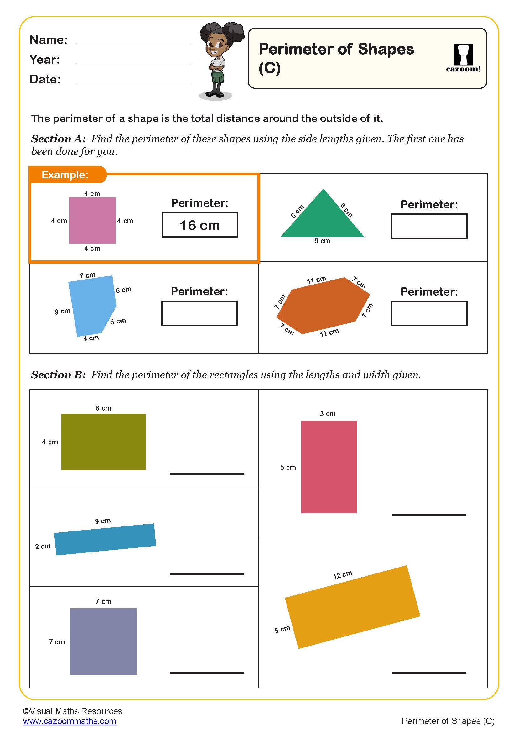 Perimeter of Shapes (A) Worksheet | PDF printable Measurement Worksheets