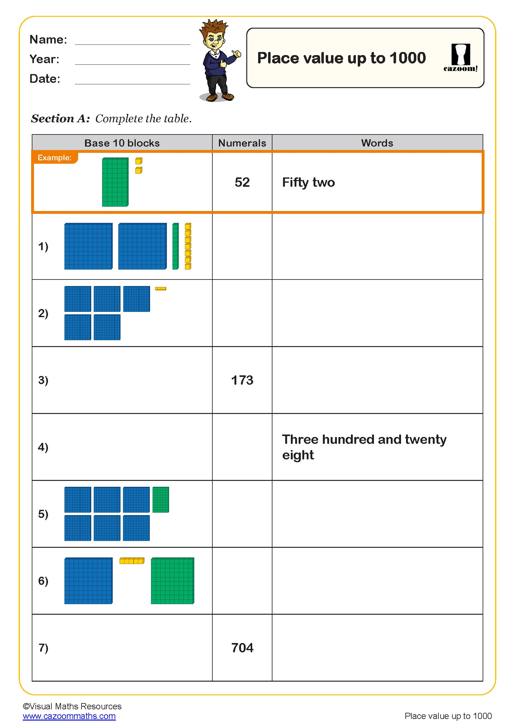 Compare and Order Numbers to 1000 Worksheet | Key Stage 2 PDF Number ...