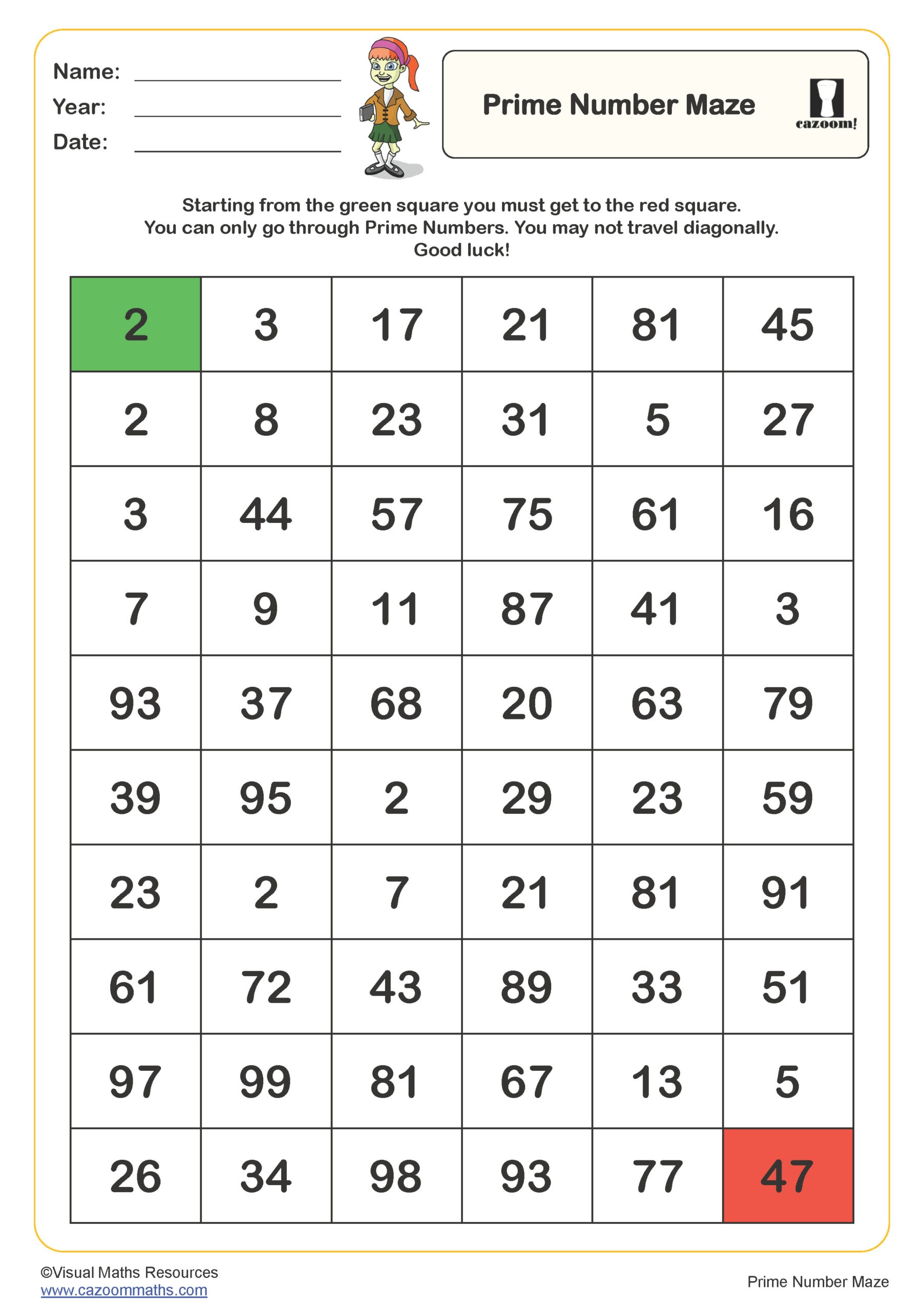 Identifying Prime Numbers Worksheet | Key Stage 2 PDF Number Worksheets