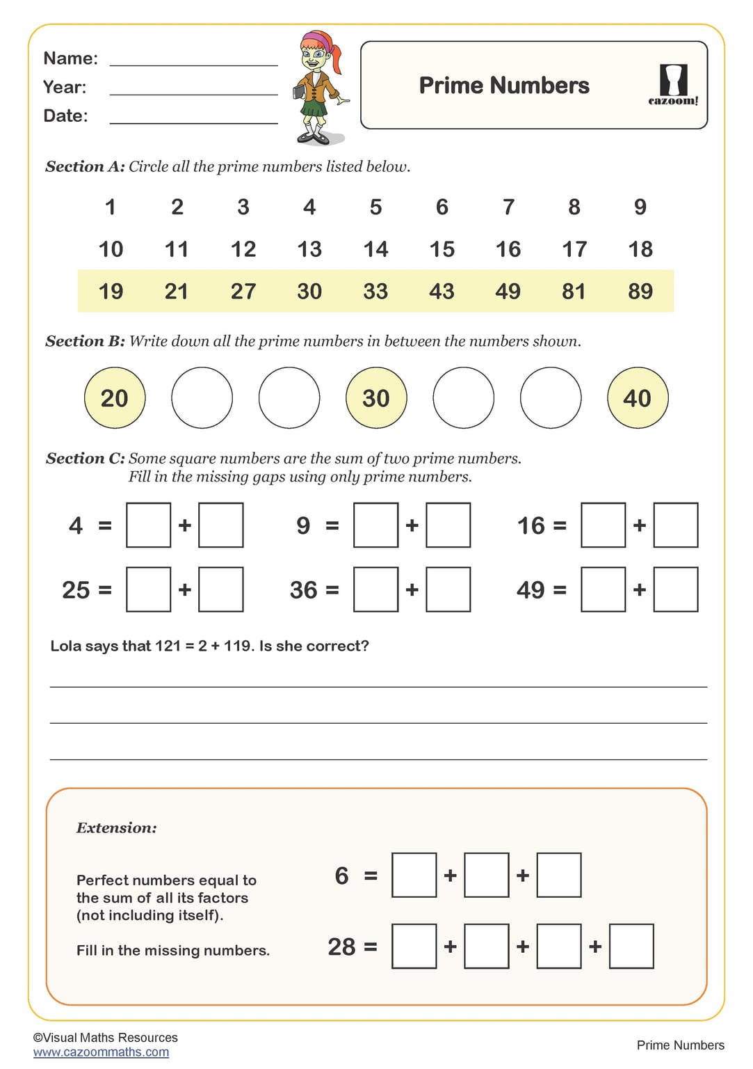 Prime Numbers Worksheet | PDF printable Number Worksheets
