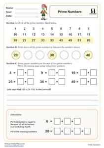 Prime Numbers Worksheet | PDF printable Number Worksheets
