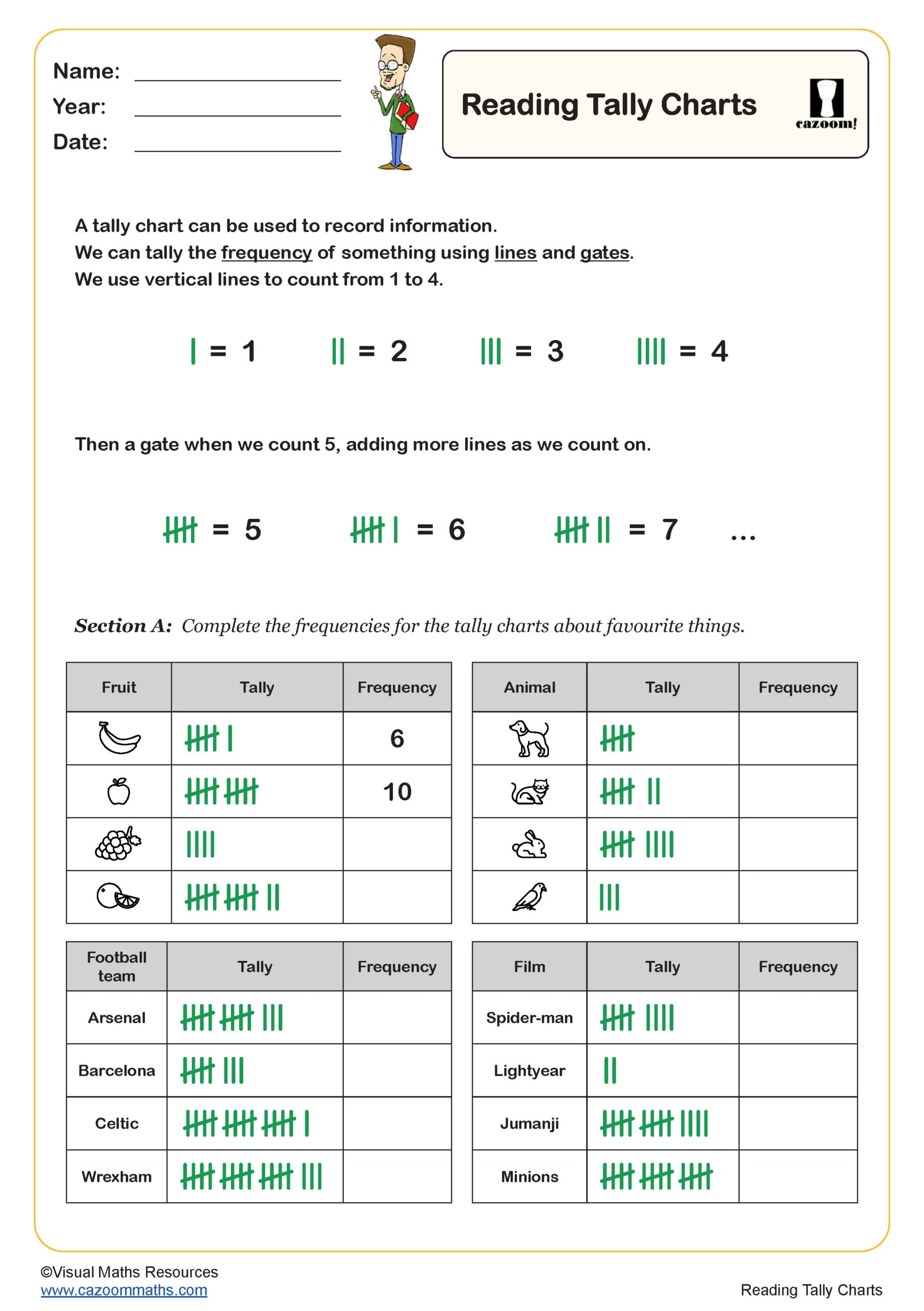Reading Tally Charts Worksheet | Fun and Engaging Year 2 PDF Worksheets