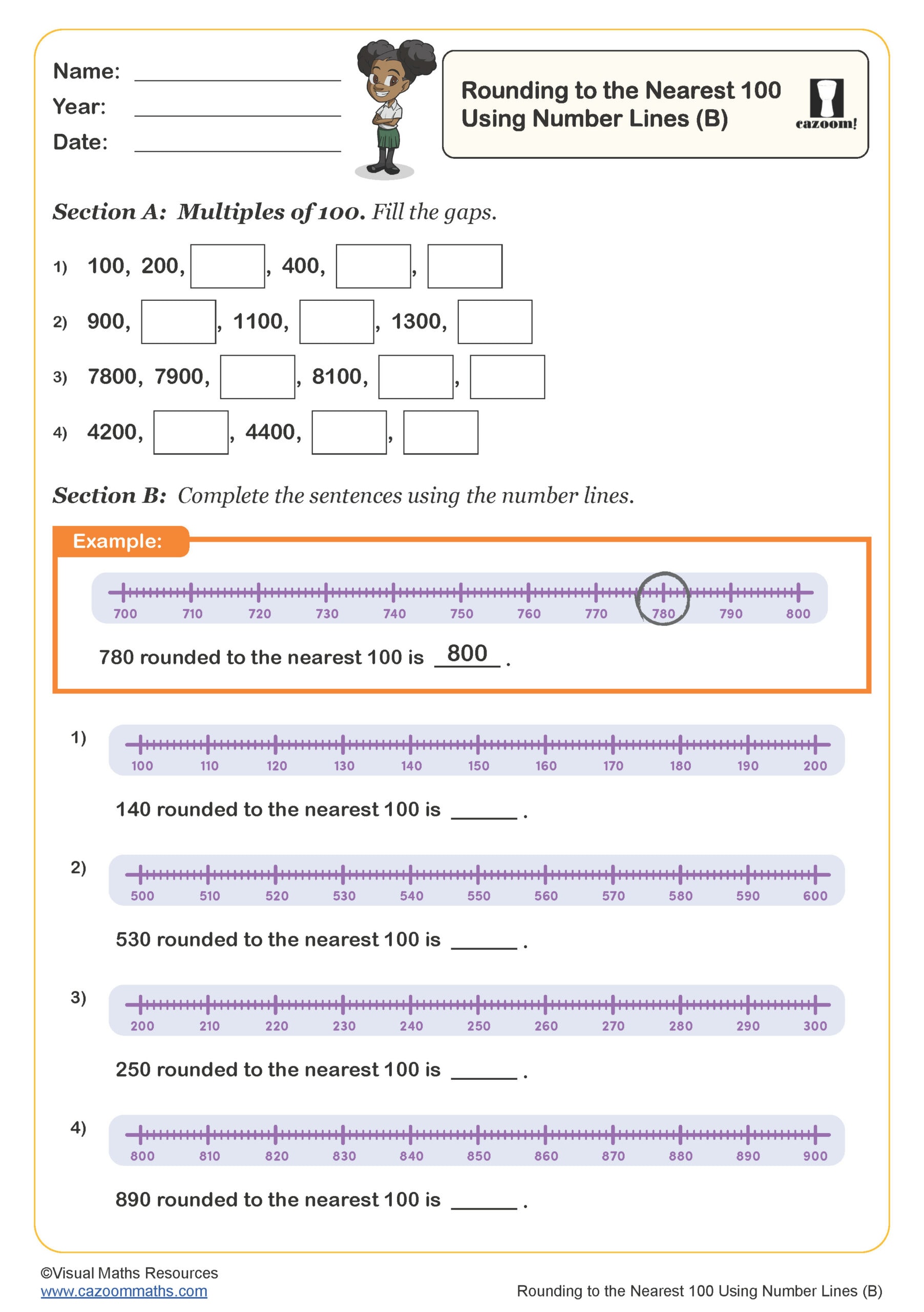 Rounding Numbers To The Nearest 10 Using Number Lines A Worksheet