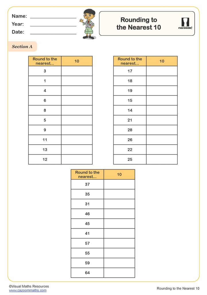 Rounding to the Nearest Ten Worksheet | Key Stage 2 PDF Number Worksheets
