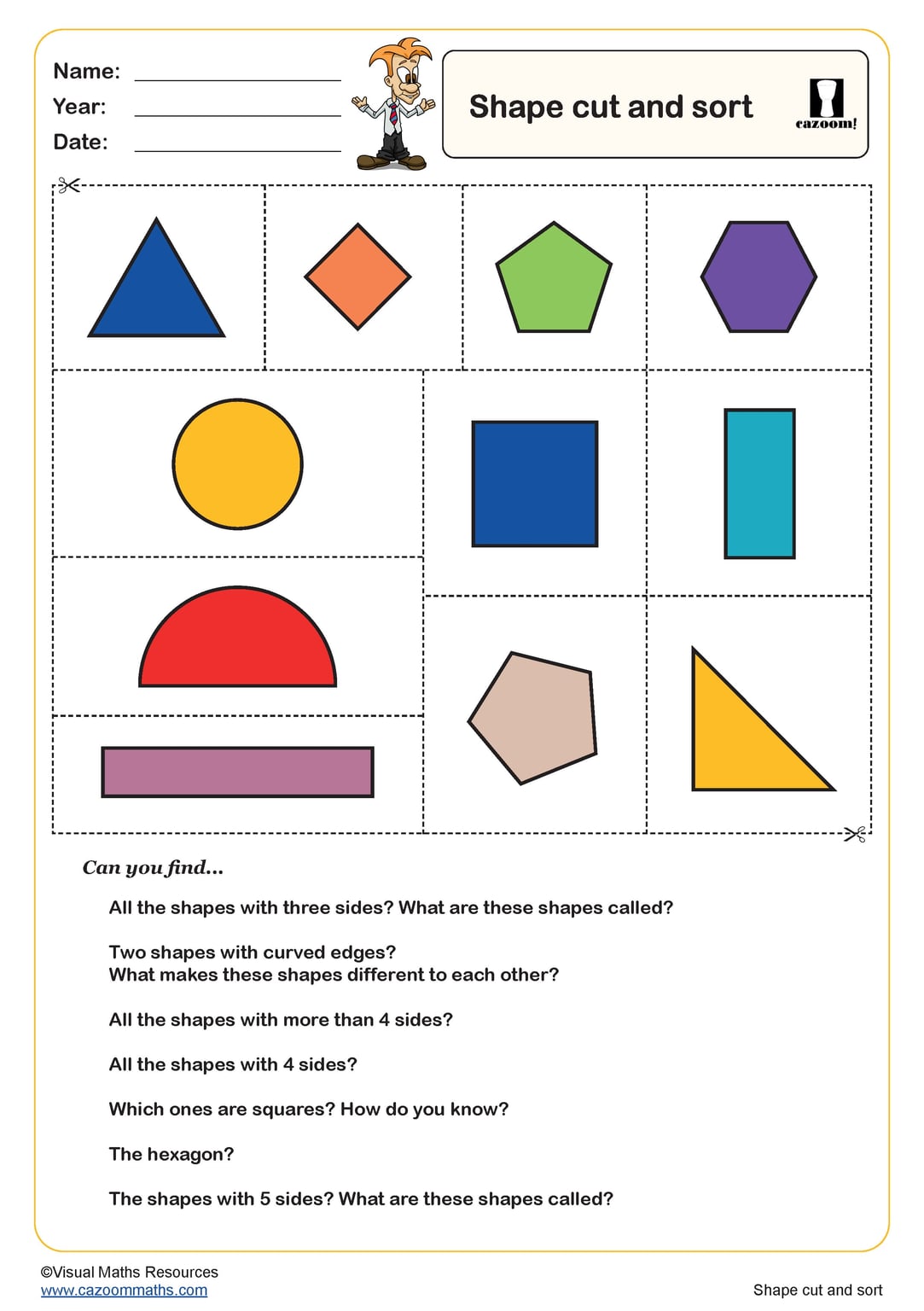 Shape Cut and Sort Worksheet | PDF printable Geometry Worksheets