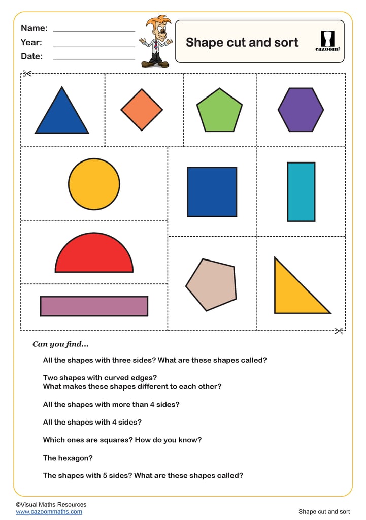 Shape Cut and Sort Worksheet | PDF printable Geometry Worksheets
