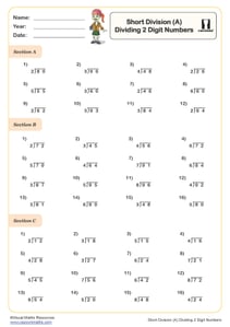 Short Division (B) Dividing 3 Digit Numbers Worksheet | PDF printable ...
