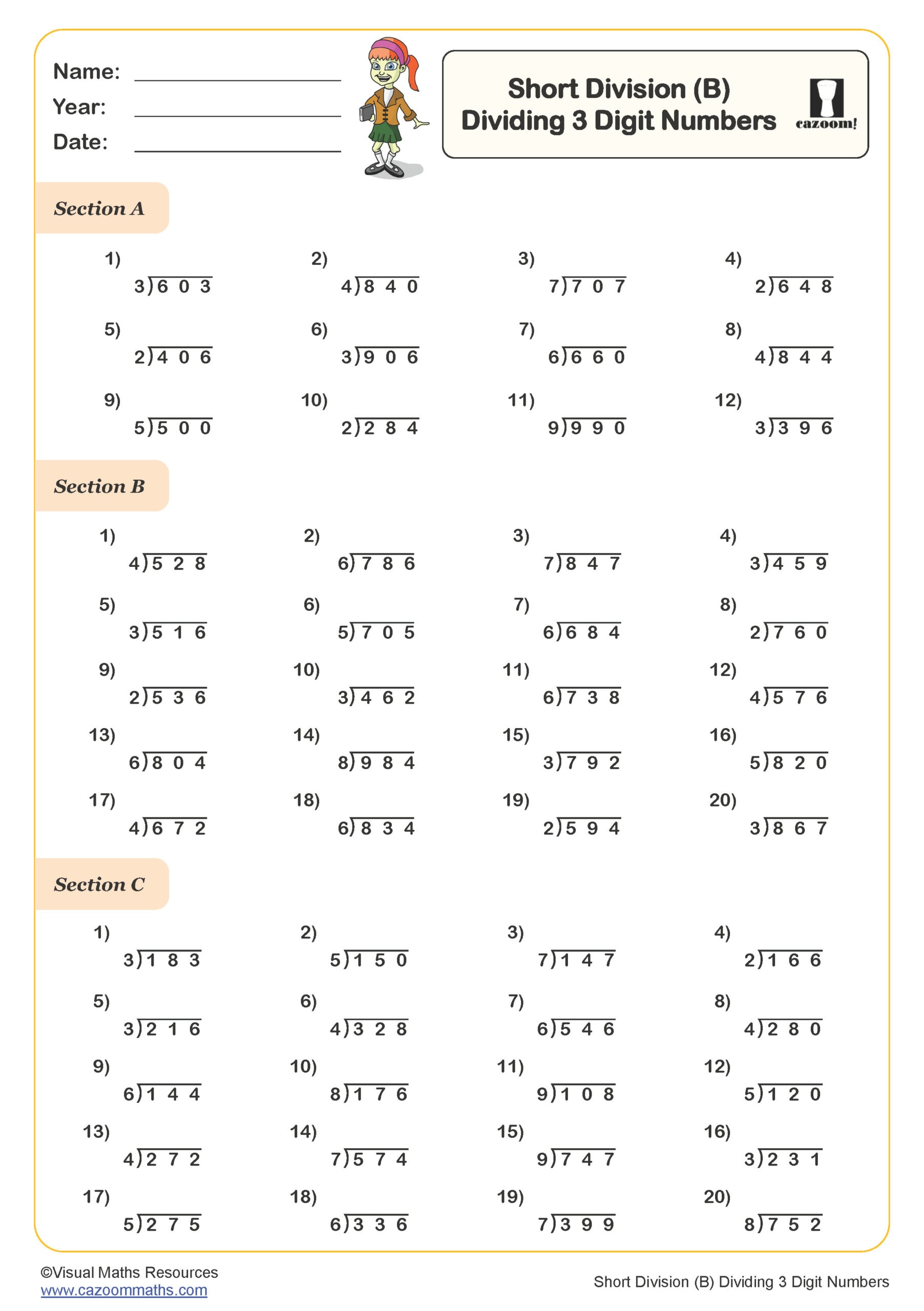 Short Division (A) Dividing 2 Digit Numbers Worksheet | Key Stage 2 PDF ...