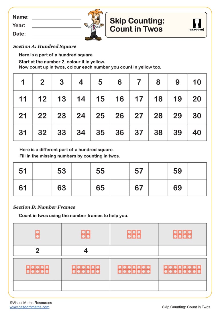 Skip Counting Worksheet (count in 10s) | PDF printable Number Worksheets