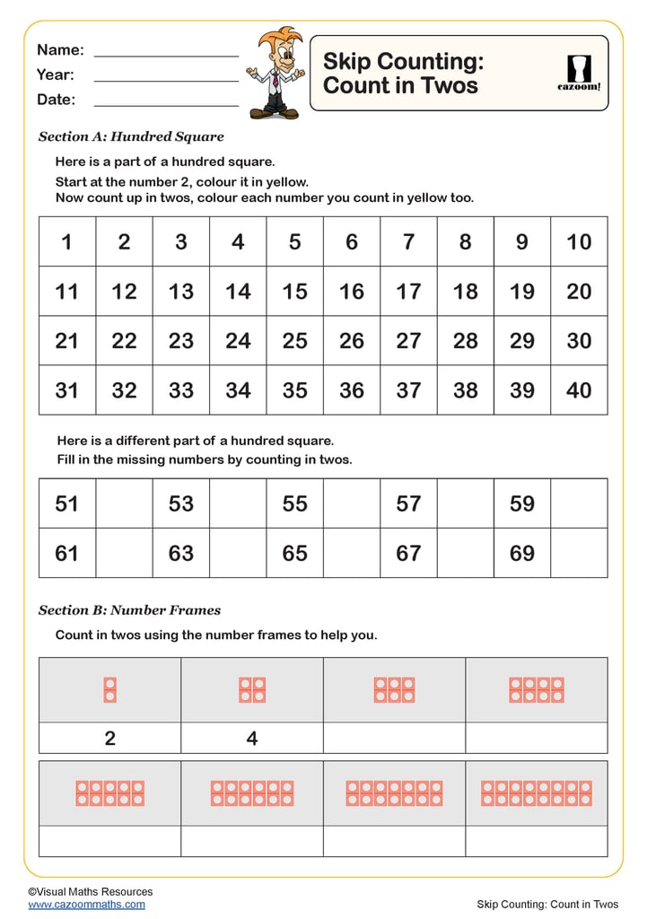 Skip Counting Worksheet (count in 2s) | Fun and Engaging Year 1 PDF ...