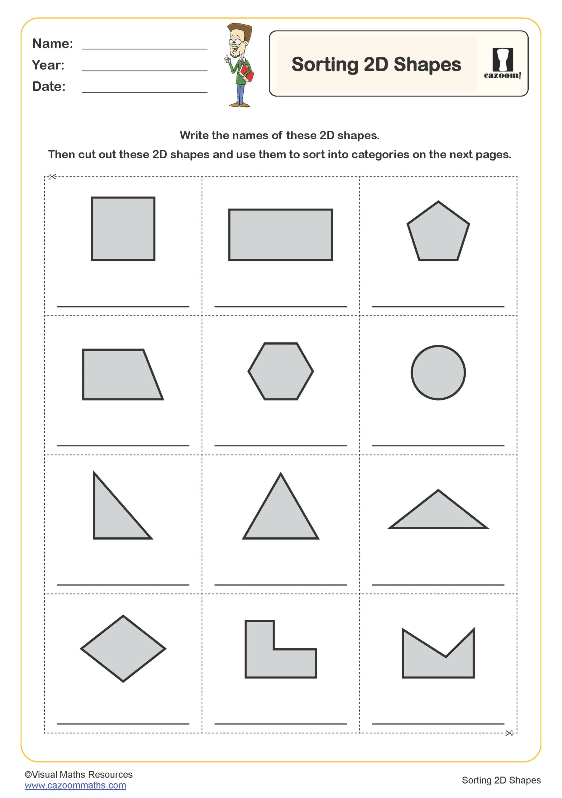 Draw 2D Shapes (A) | Printable PDF Year 1 Geometry Worksheet