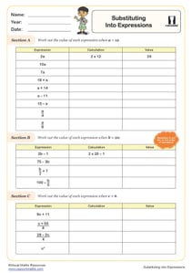 Substituting into Expressions Worksheet | Fun and Engaging Year 6 PDF ...