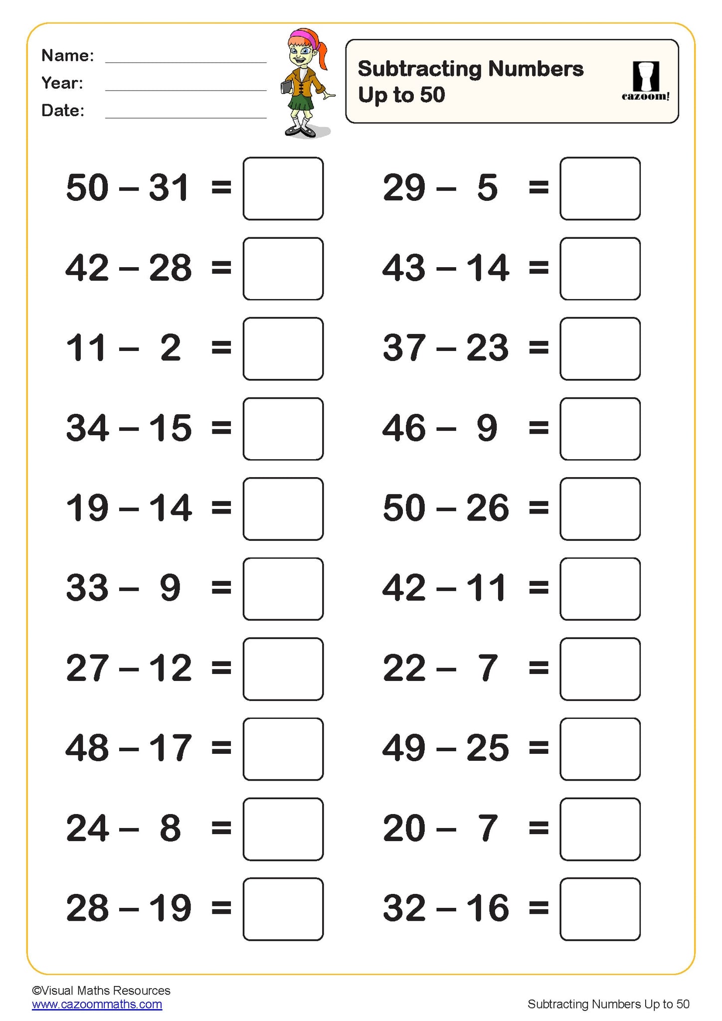Subtracting from 10 Drills Worksheet (20 questions) | PDF printable ...