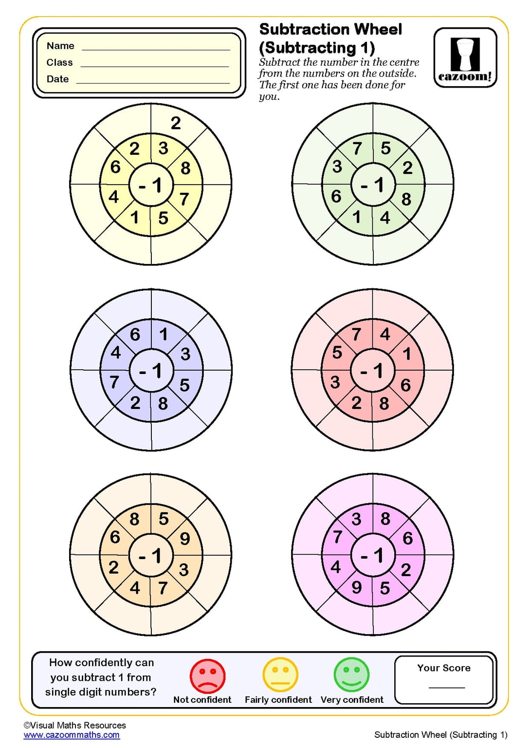 Subtraction Wheels Worksheet (Subtracting 1) | Fun and Engaging Year 1 ...