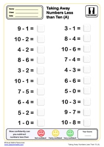 Taking Away 1 Worksheet (20 questions) | PDF printable Subtraction ...