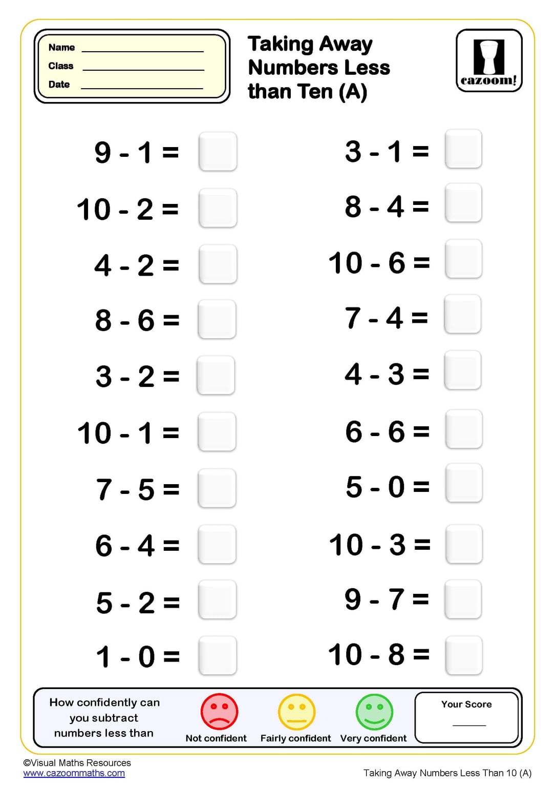 Taking Away 3 from Two Digit Numbers Worksheet (20 questions) | Key ...