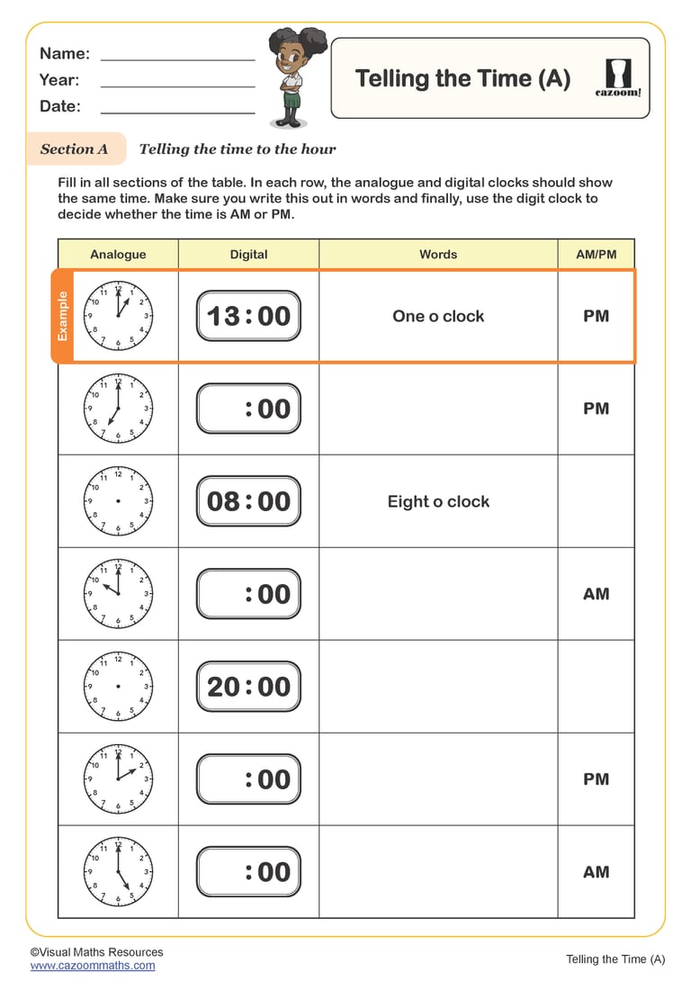 Telling the Time (B) Worksheet | Fun and Engaging Year 4 PDF Worksheets