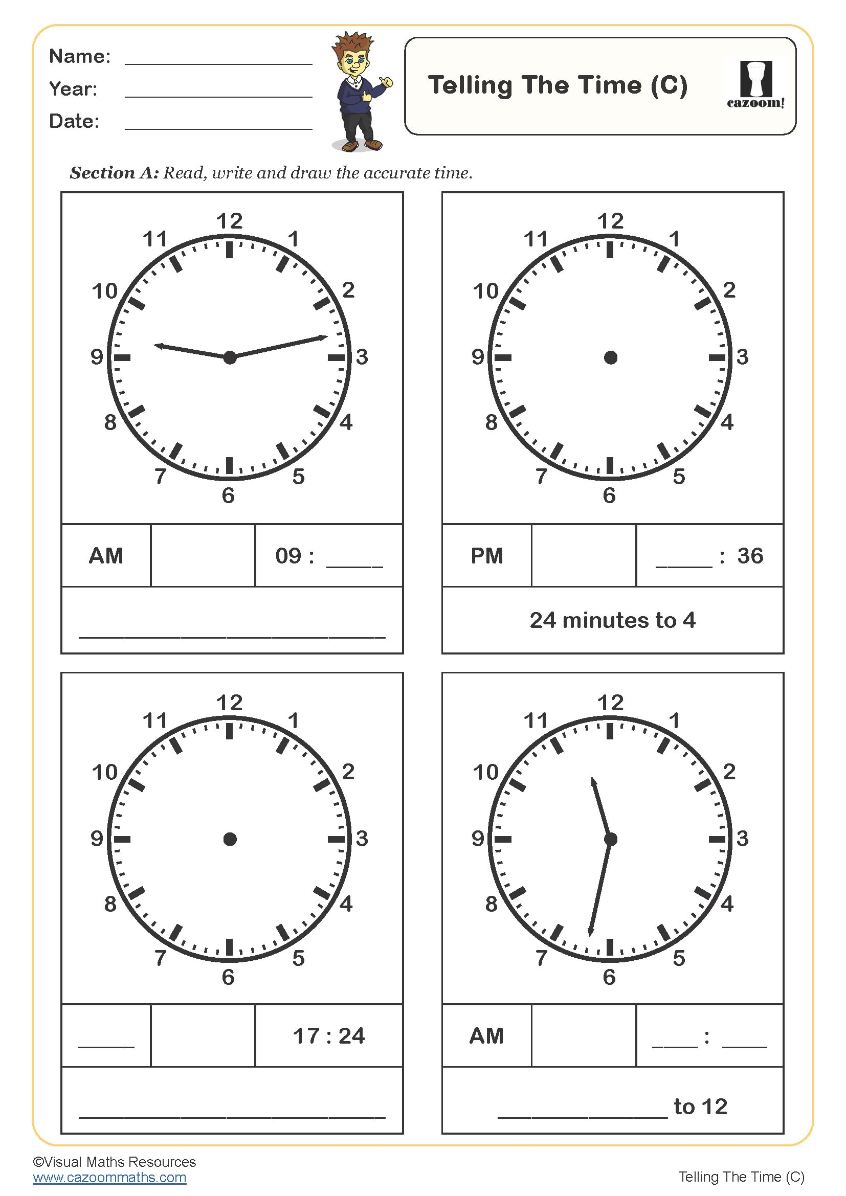 Telling the Time (C) Worksheet | Key Stage 2 PDF Measurement Worksheets