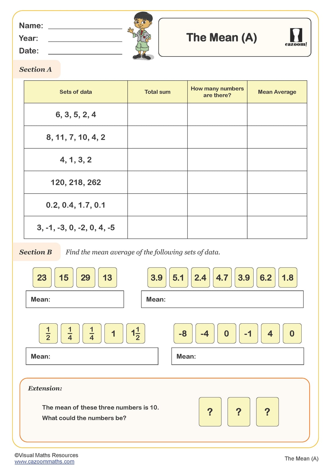 The Mean (A) Worksheet | Fun and Engaging Year 6 PDF Worksheets