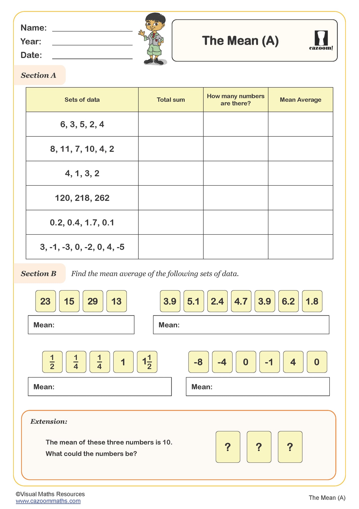 The Mean (A) Worksheet | Fun and Engaging Year 6 PDF Worksheets