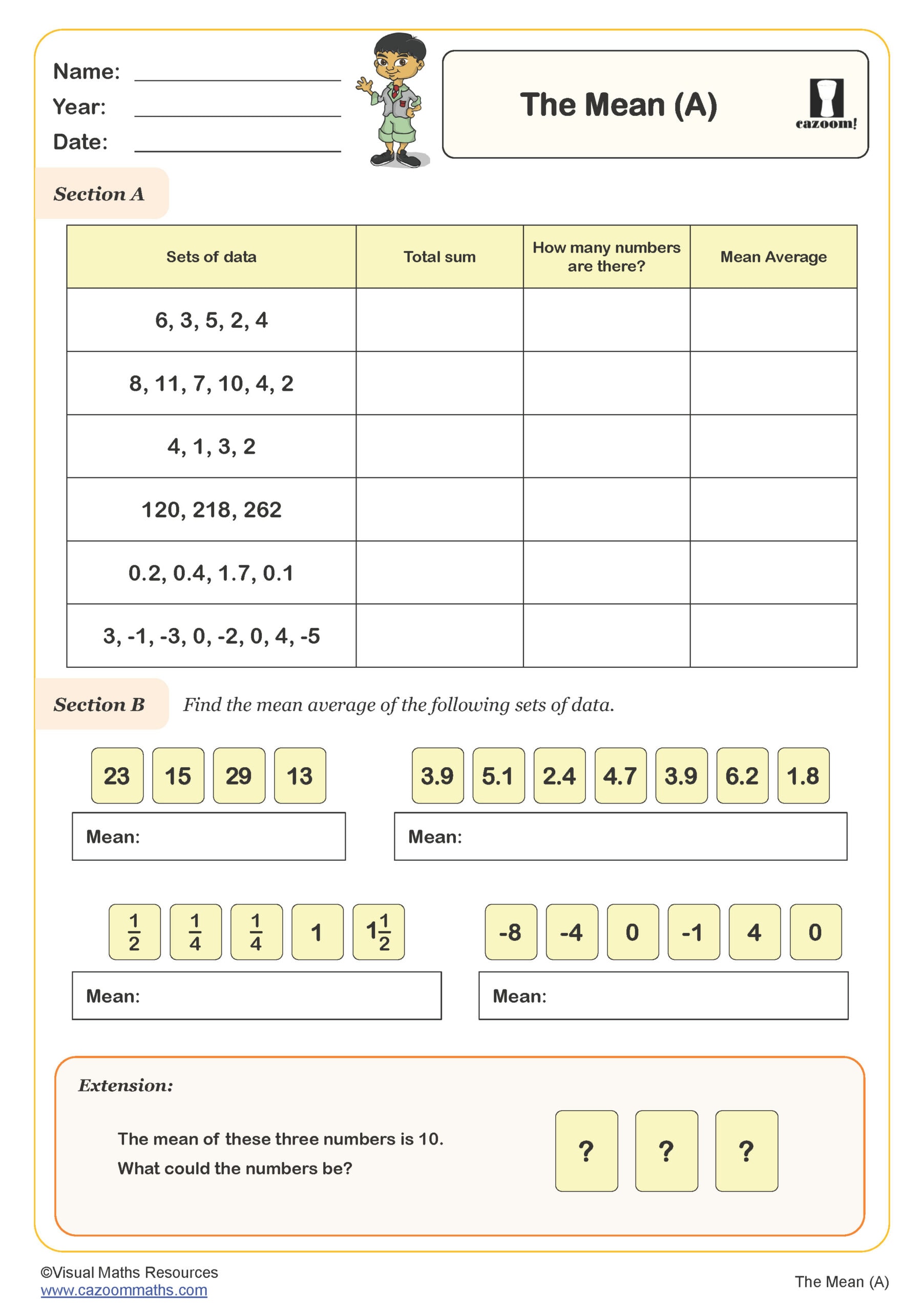 The Mean (A) Worksheet | Fun and Engaging Year 6 PDF Worksheets