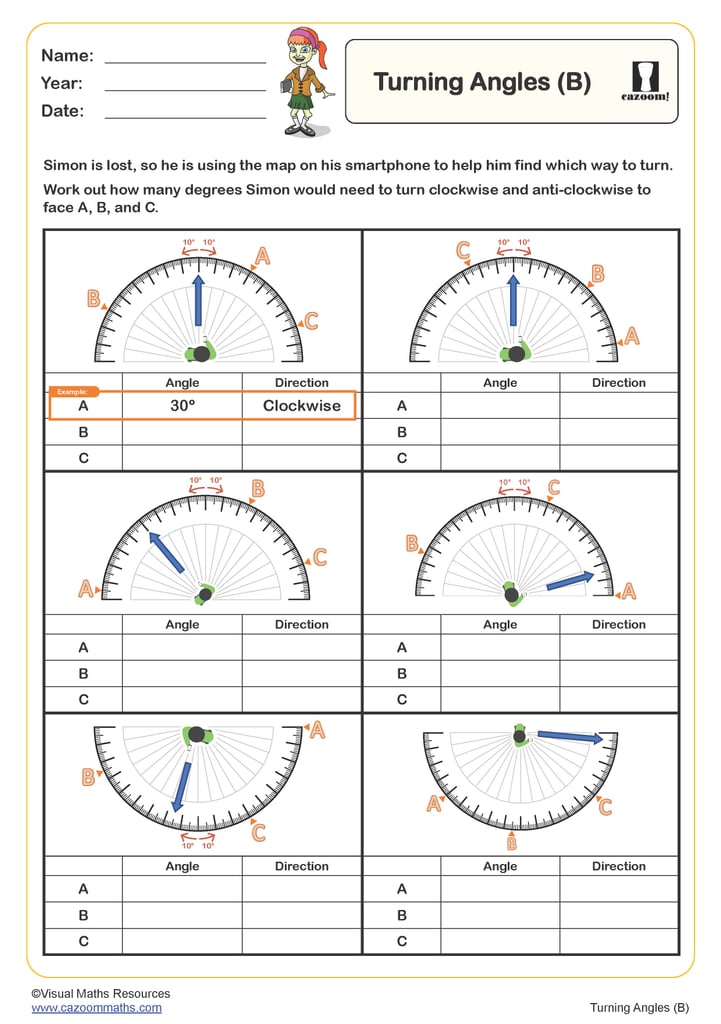 Turning Angles (A) Worksheet | Fun and Engaging Year 5 PDF Worksheets