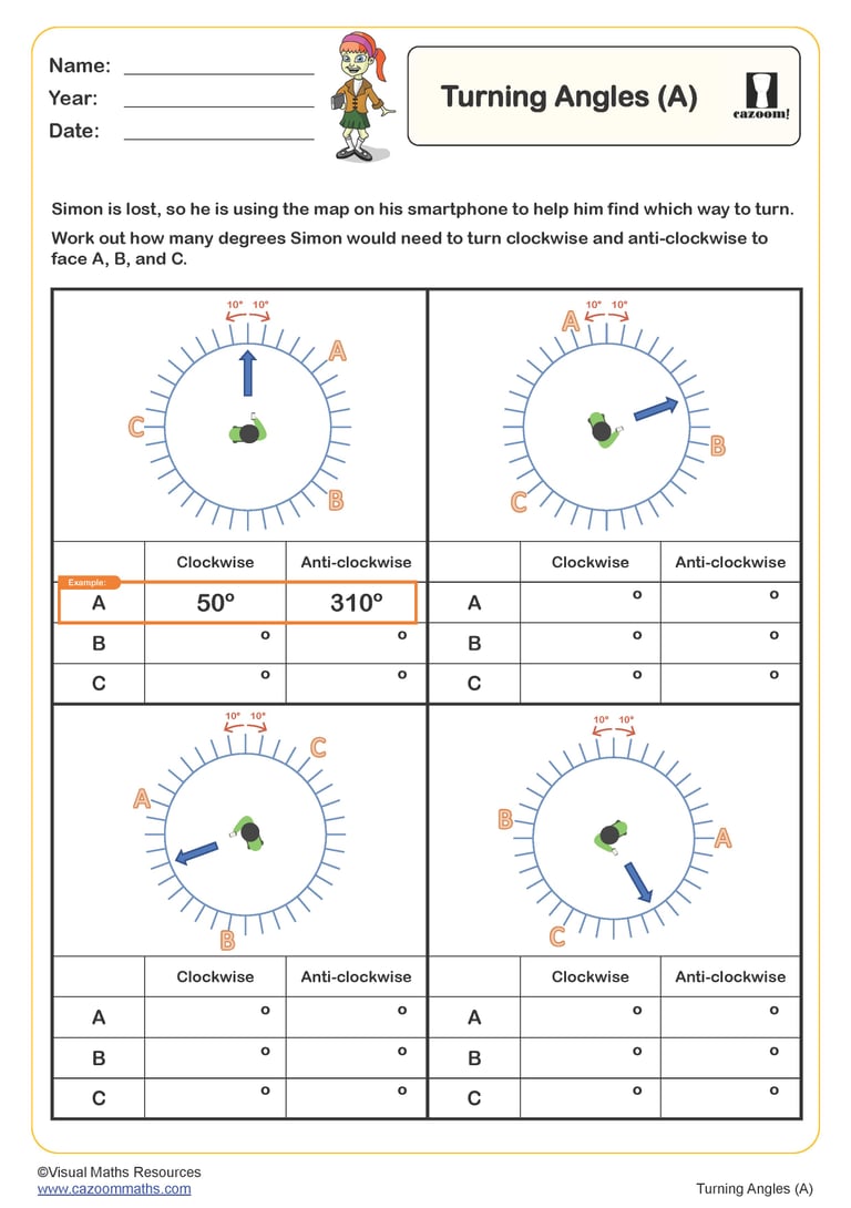 Turning Angles (B) Worksheet | Key Stage 2 PDF Geometry Worksheets