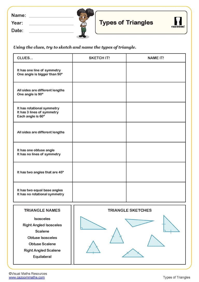 Types of Triangles Worksheet | Fun and Engaging Year 4 PDF Worksheets