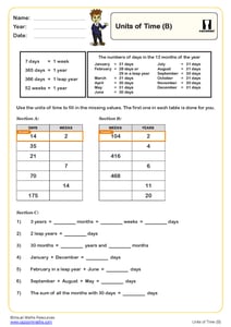 Units of Time (A) Worksheet | PDF printable Measurement Worksheets