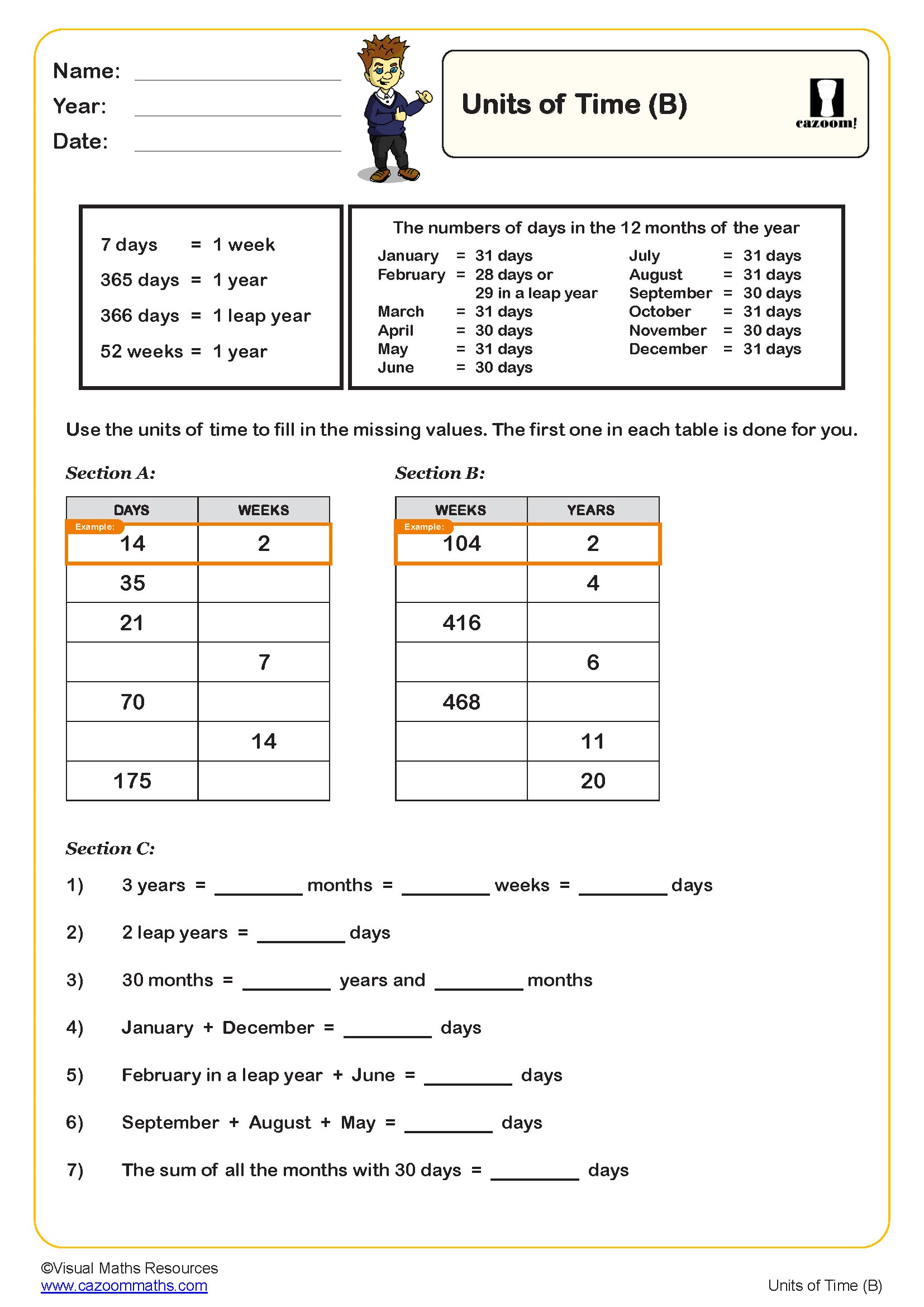 Using a Time Line to Find Durations Worksheet | PDF printable ...
