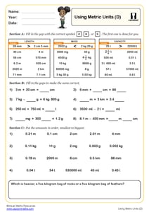 Using Metric Units (A) Worksheet | Fun and Engaging Year 3 PDF Worksheets