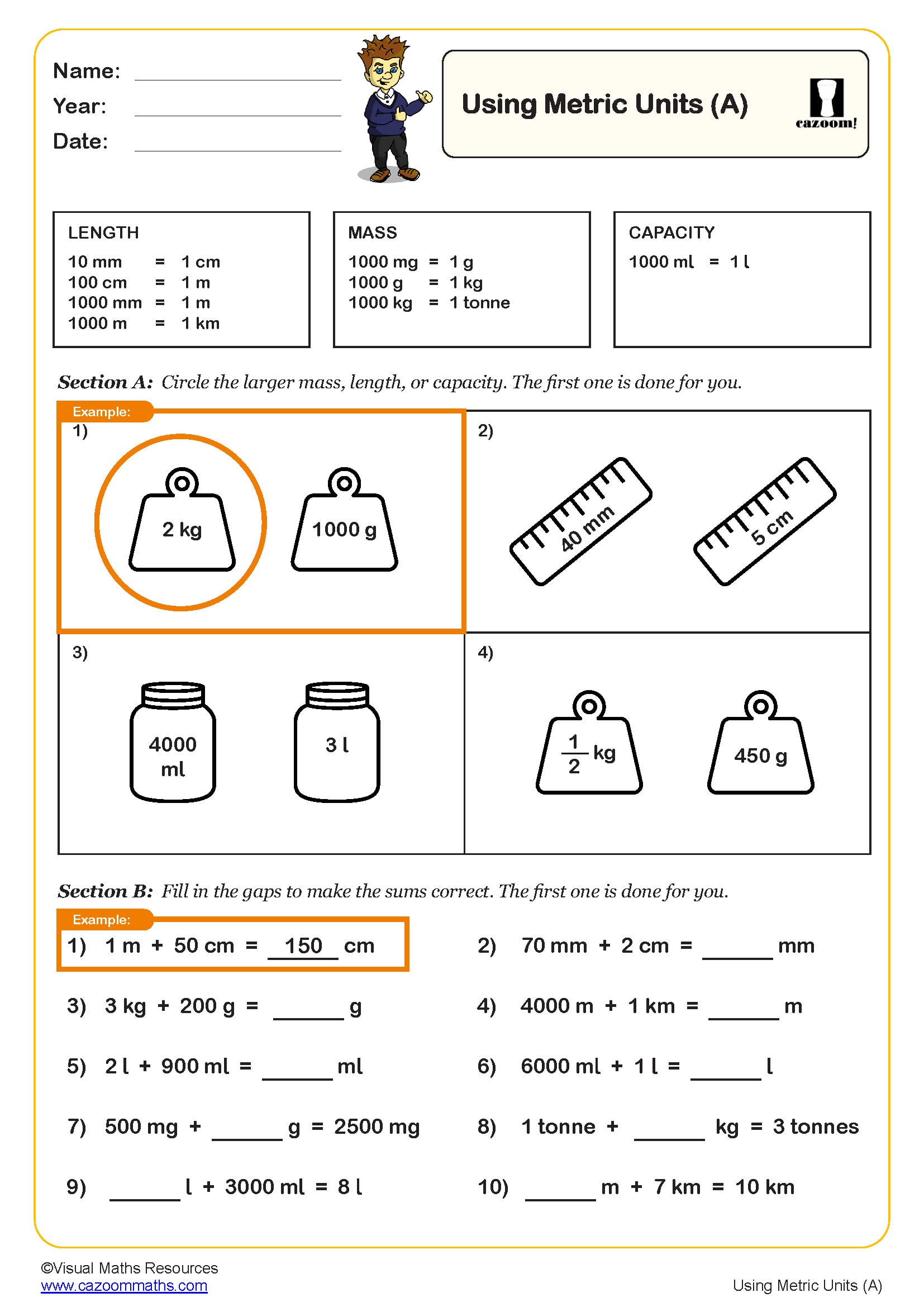 Using Metric Units (D) Worksheet | Fun and Engaging Year 4 PDF Worksheets