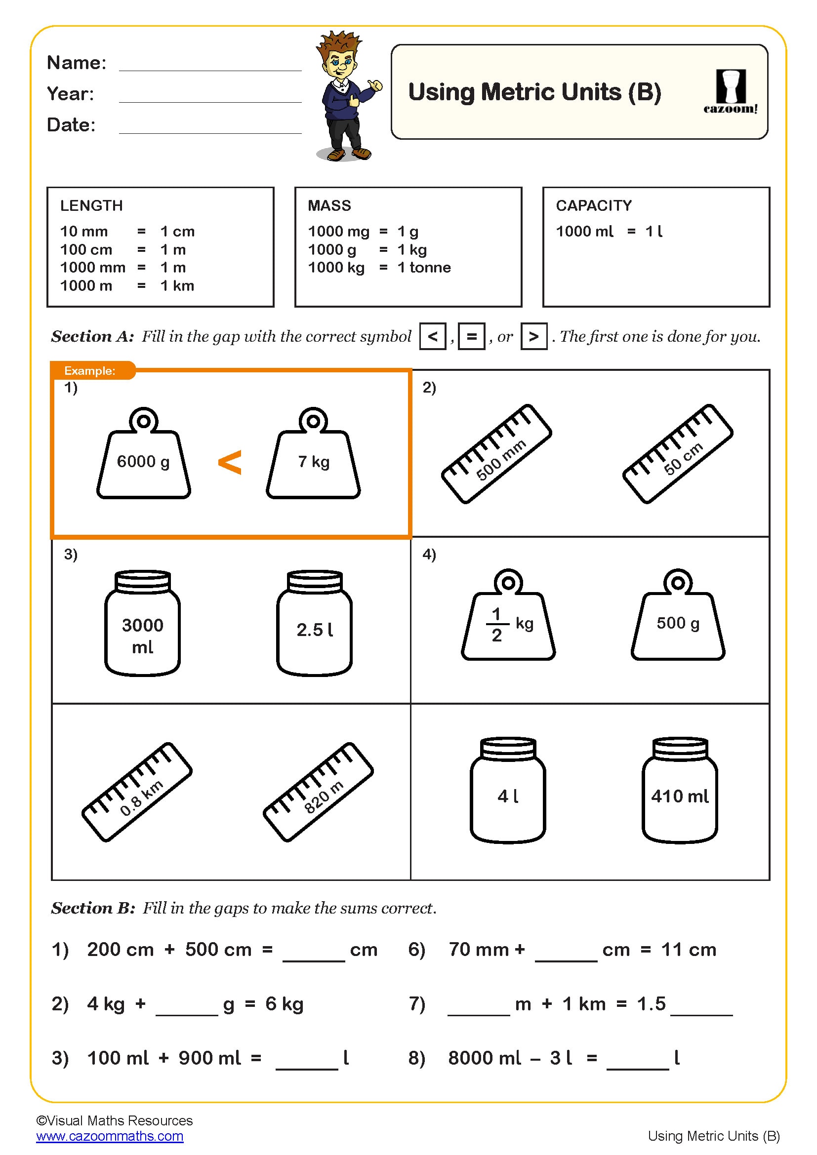 Using Metric Units (D) Worksheet | Fun and Engaging Year 4 PDF Worksheets