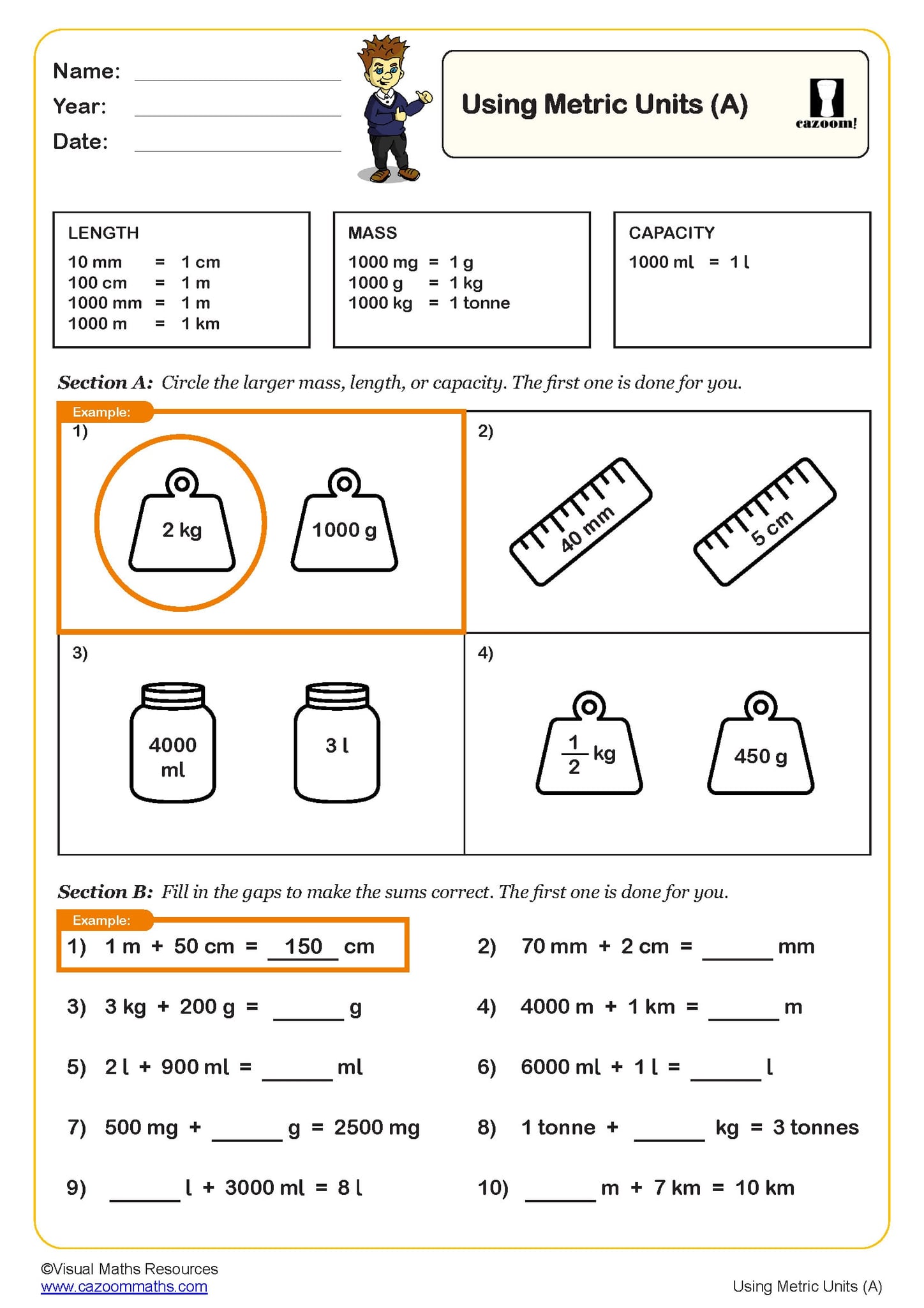 Using Metric Units (C) Worksheet | PDF printable Measurement Worksheets