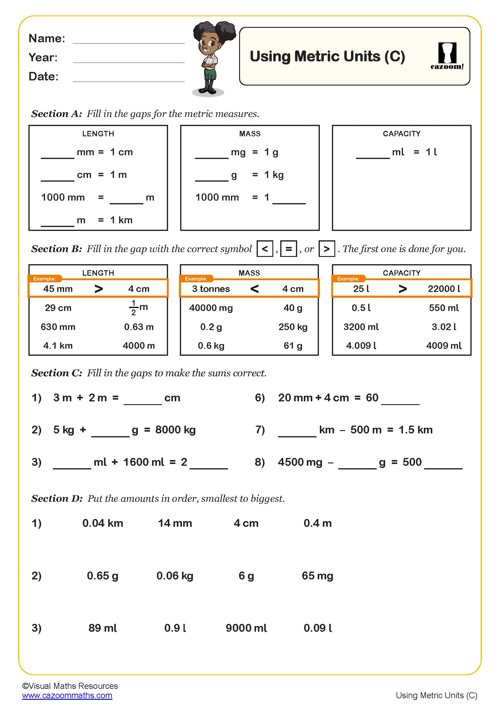 Using Metric Units (D) Worksheet | Fun and Engaging Year 4 PDF Worksheets