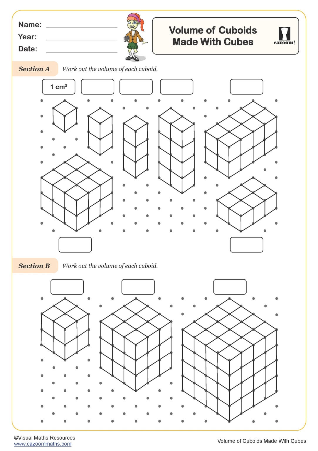 Volume of Cuboids Made With Cubes Worksheet | Fun and Engaging Year 5 ...