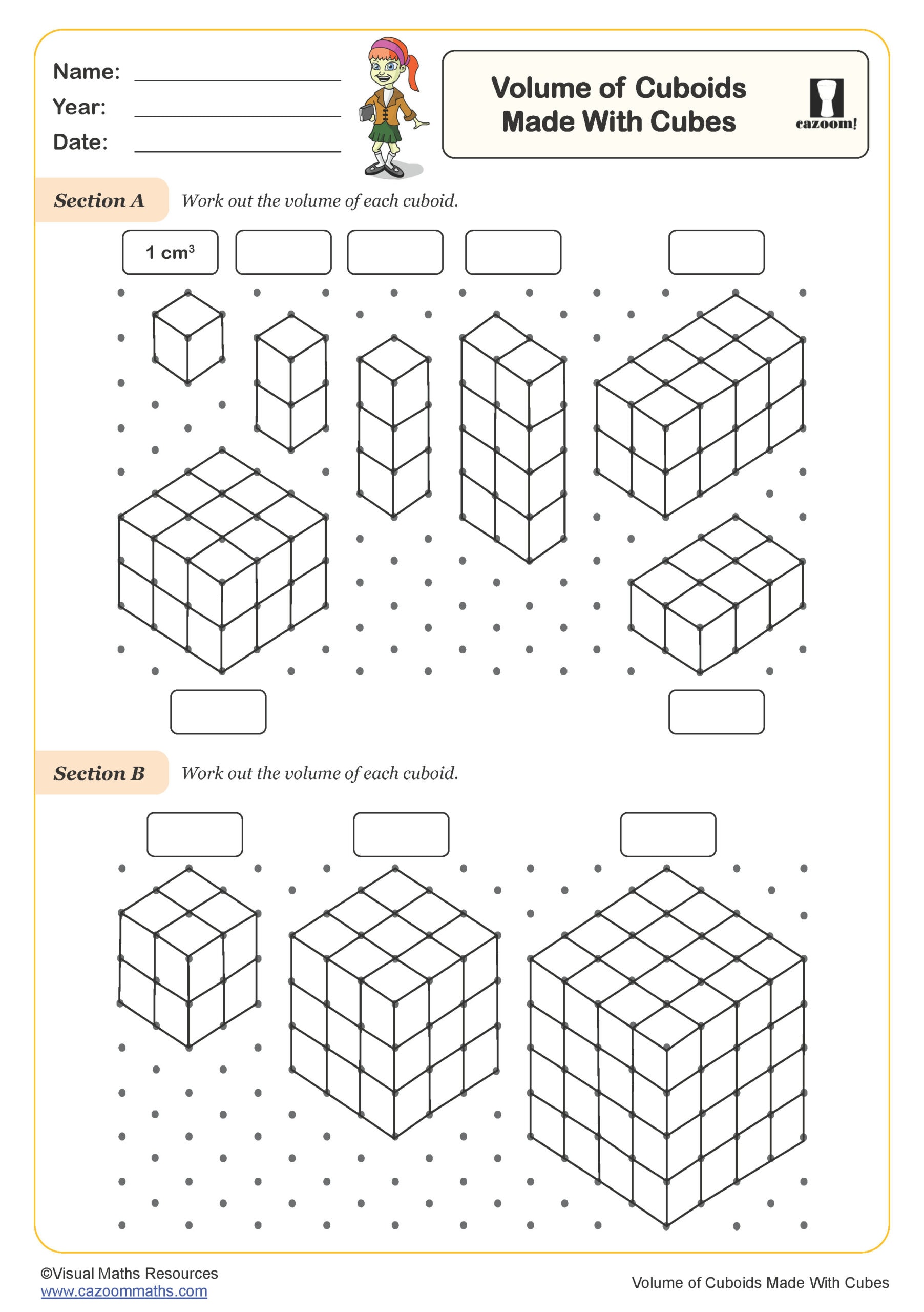 Volume of Cuboids Made With Cubes Worksheet | Fun and Engaging Year 5 ...