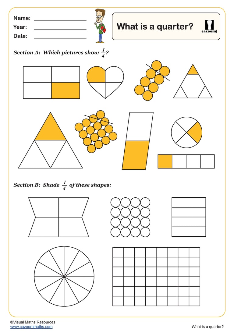 What is a Quarter Worksheet | Key Stage 1 PDF Number Worksheets