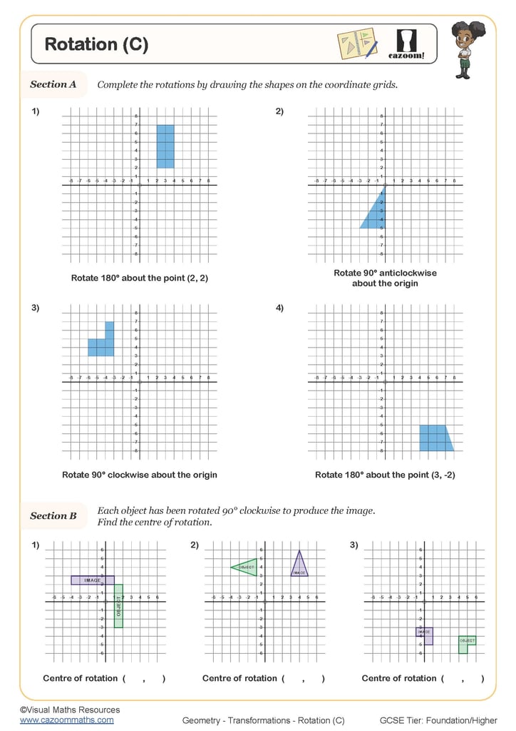 Rotation (C) Worksheet | Cazoom Maths Worksheets