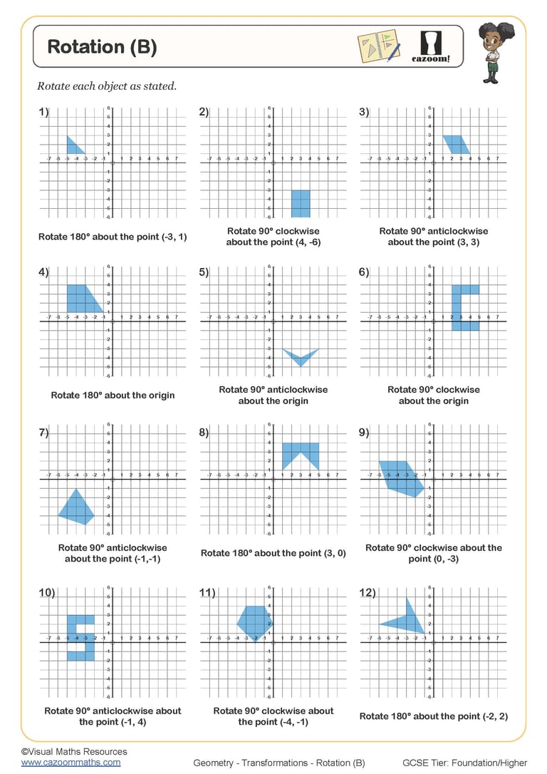 Rotation (C) Worksheet | Cazoom Maths Worksheets