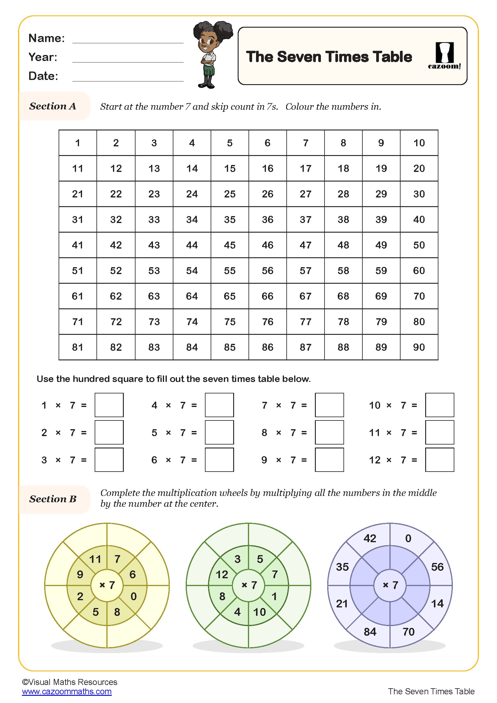 The Seven Times Table Worksheet | Key Stage 2 PDF Number Worksheets
