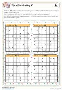 World Sudoku Day Worksheets - Fun Printable Sudoku Worksheets
