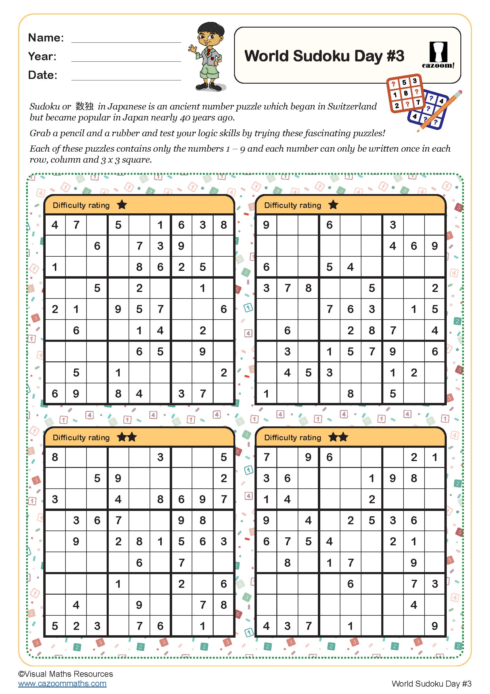 World Sudoku Day Worksheets - Fun Printable Sudoku Worksheets