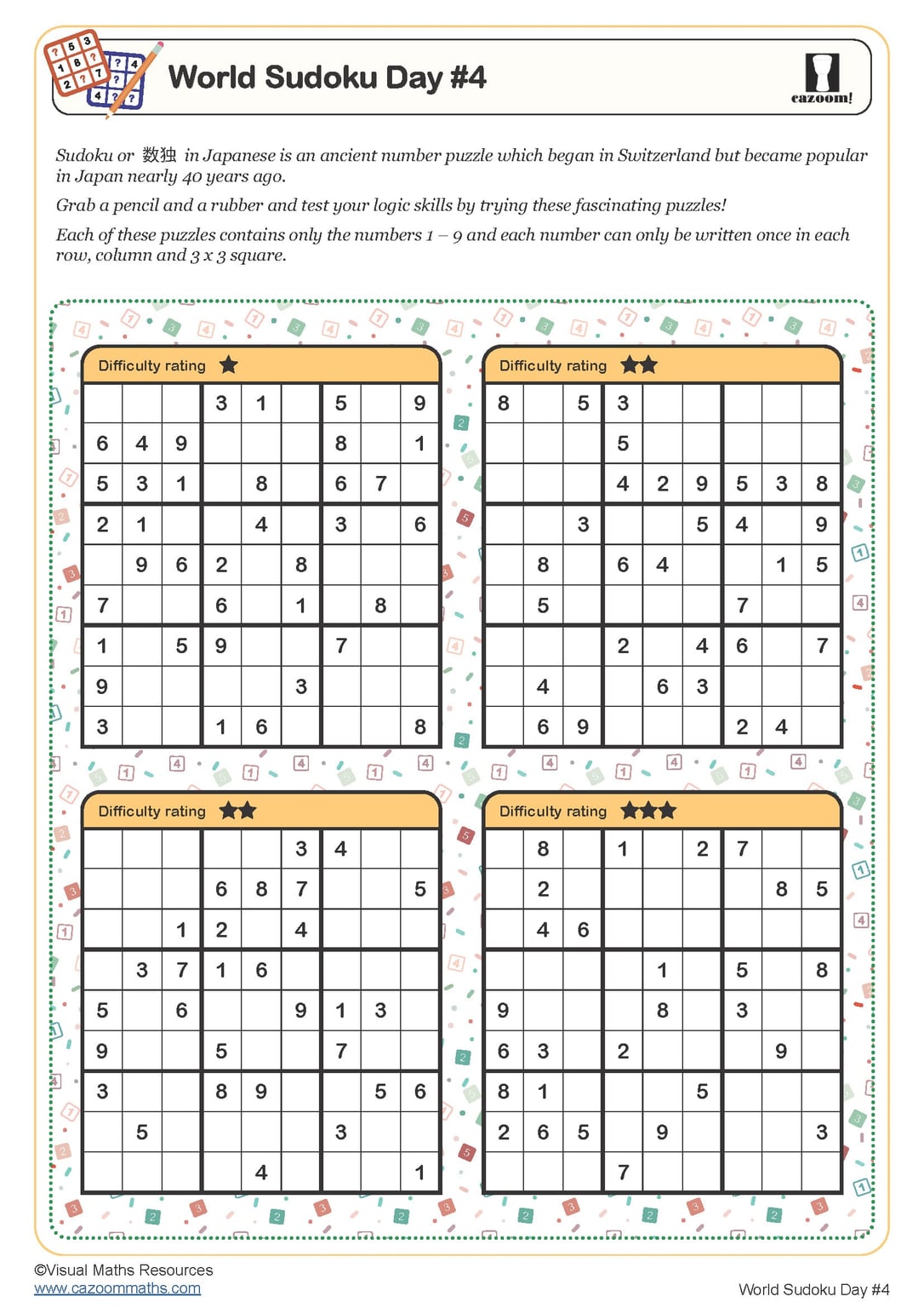 World Sudoku Day #4 Worksheet | PDF Printable Worksheet