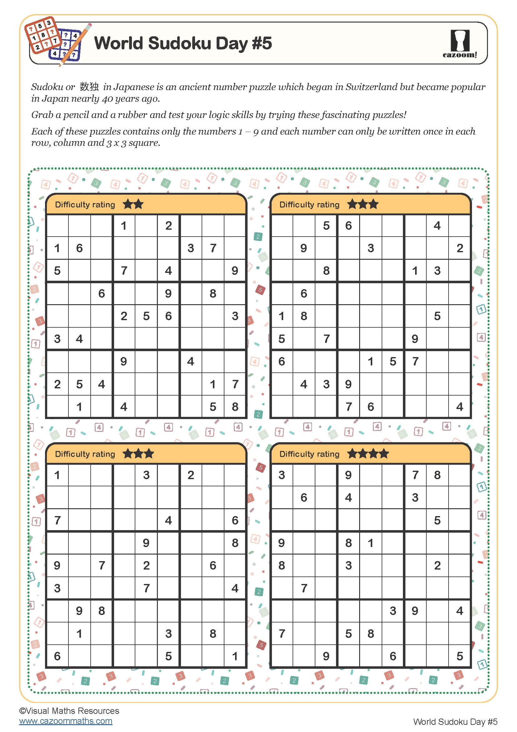 World Sudoku Day Worksheets - Fun Printable Sudoku Worksheets
