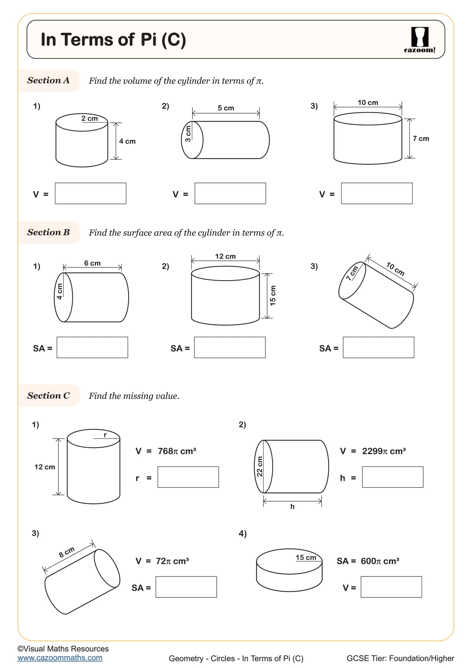 KS3 Volume and Surface Area Worksheets | PDF Printable Worksheets